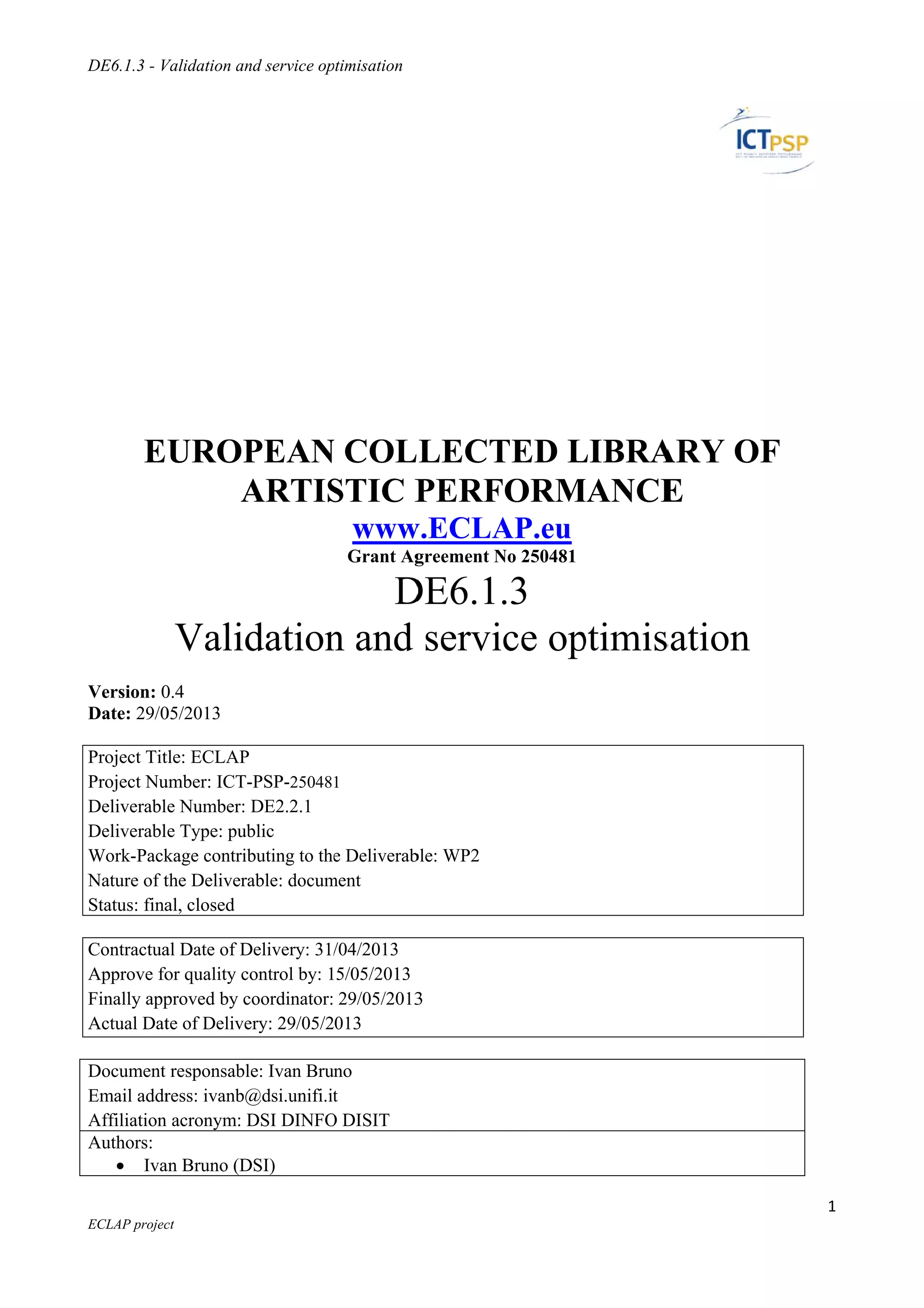 Eclap Validation and service optimisation, final report | PDF