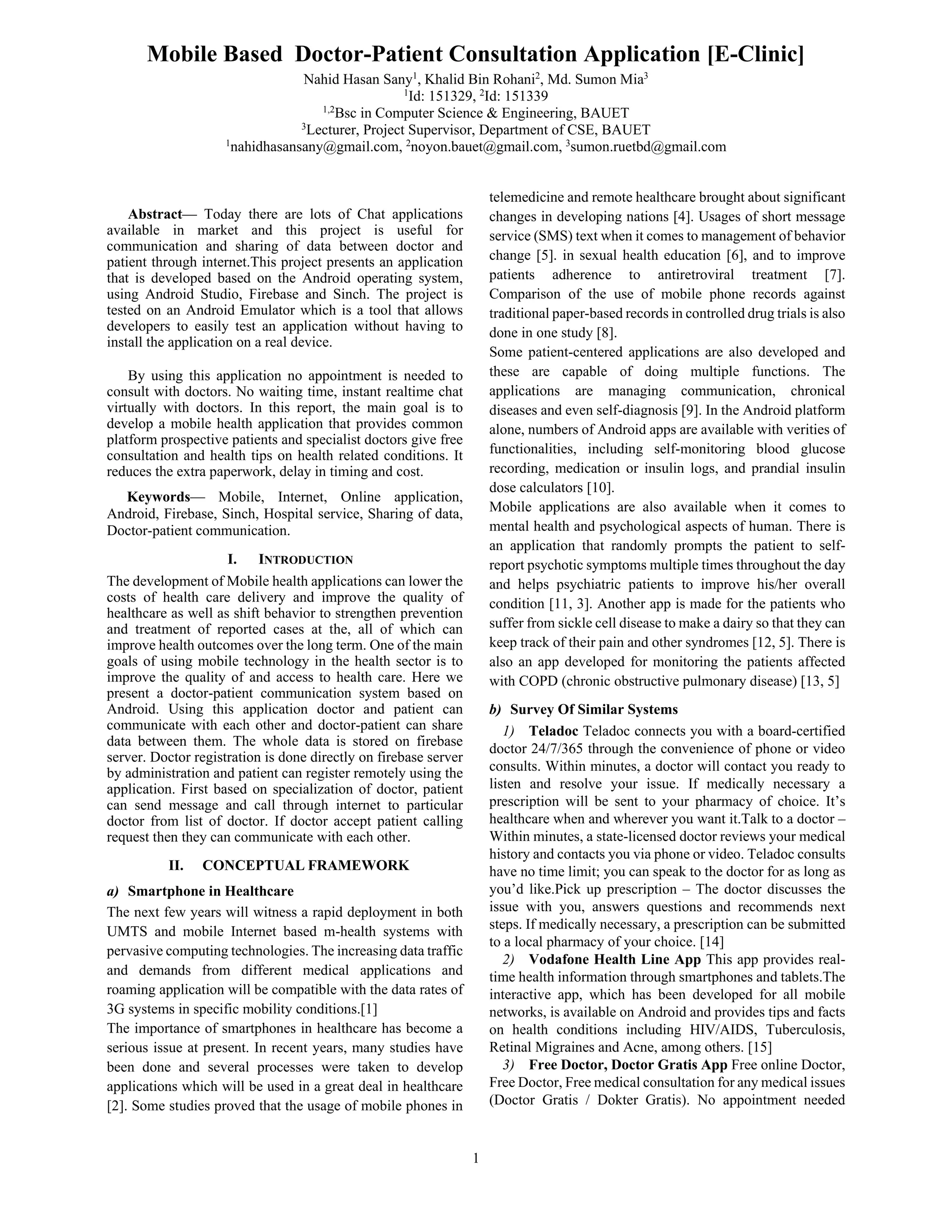 Mobile Based Doctor-Patient Consultation Application [E-Clinic] | PDF