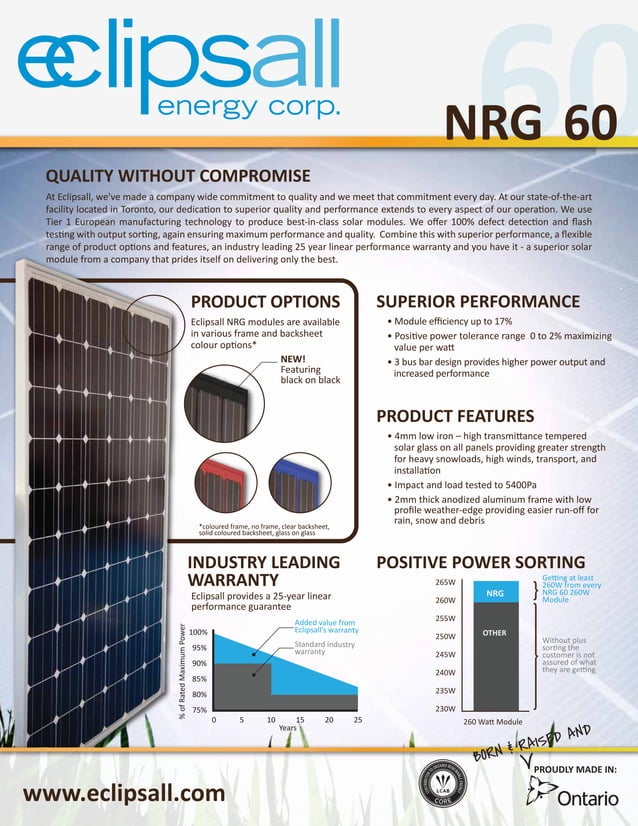 Eclipsall Energy NRG Series Spec Sheet 60 Cell | PDF