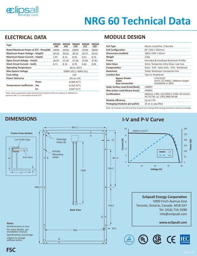 Eclipsall Energy NRG Series Spec Sheet 60 Cell | PDF