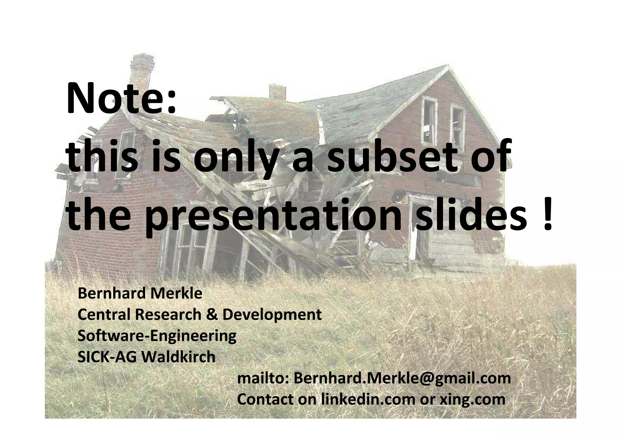 Eclipse Summit 2009 Bernhard Merkle Stop The Software Architecture