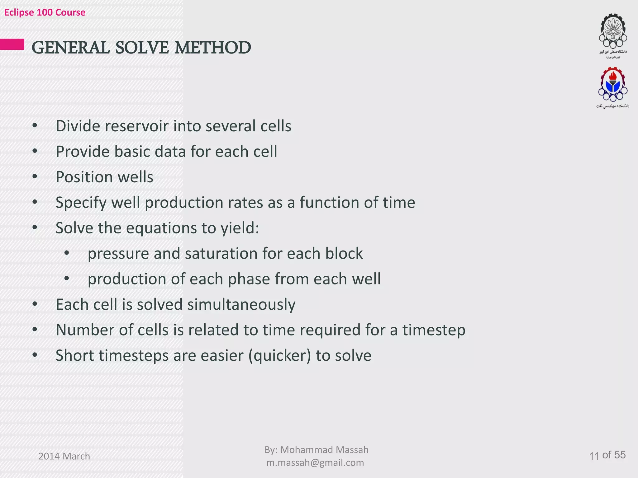 Eclipse 100 - Petroleum reservoir simulation course | PDF