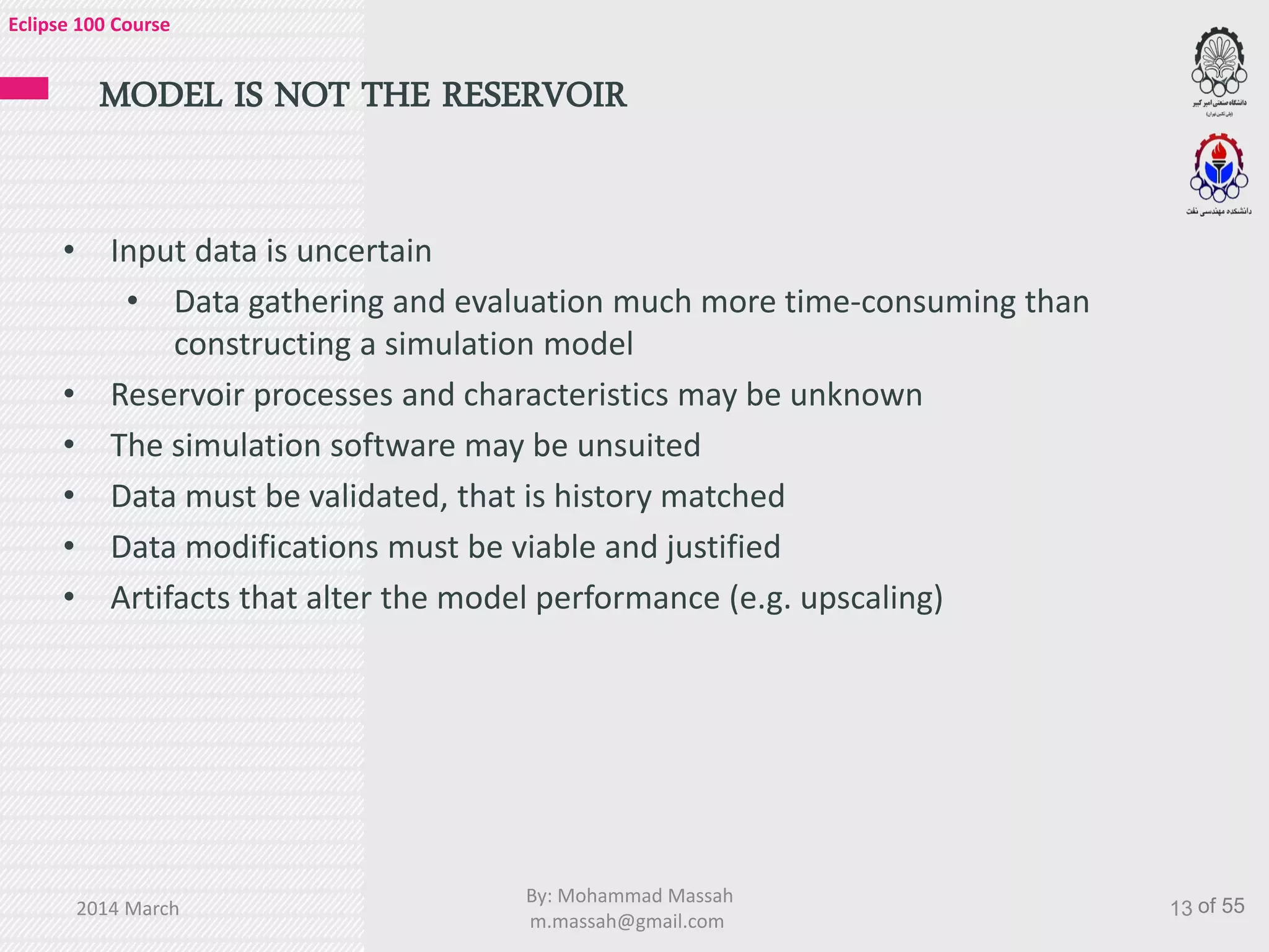 Eclipse 100 - Petroleum reservoir simulation course | PDF