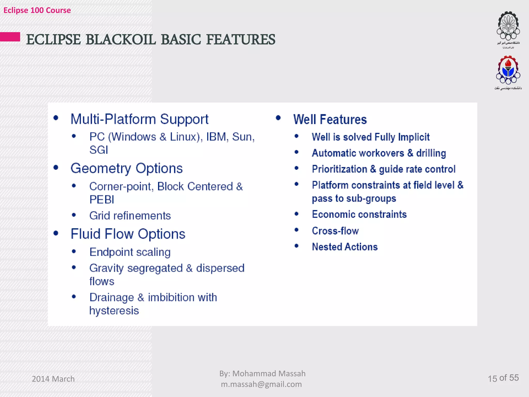 Eclipse 100 - Petroleum reservoir simulation course | PDF