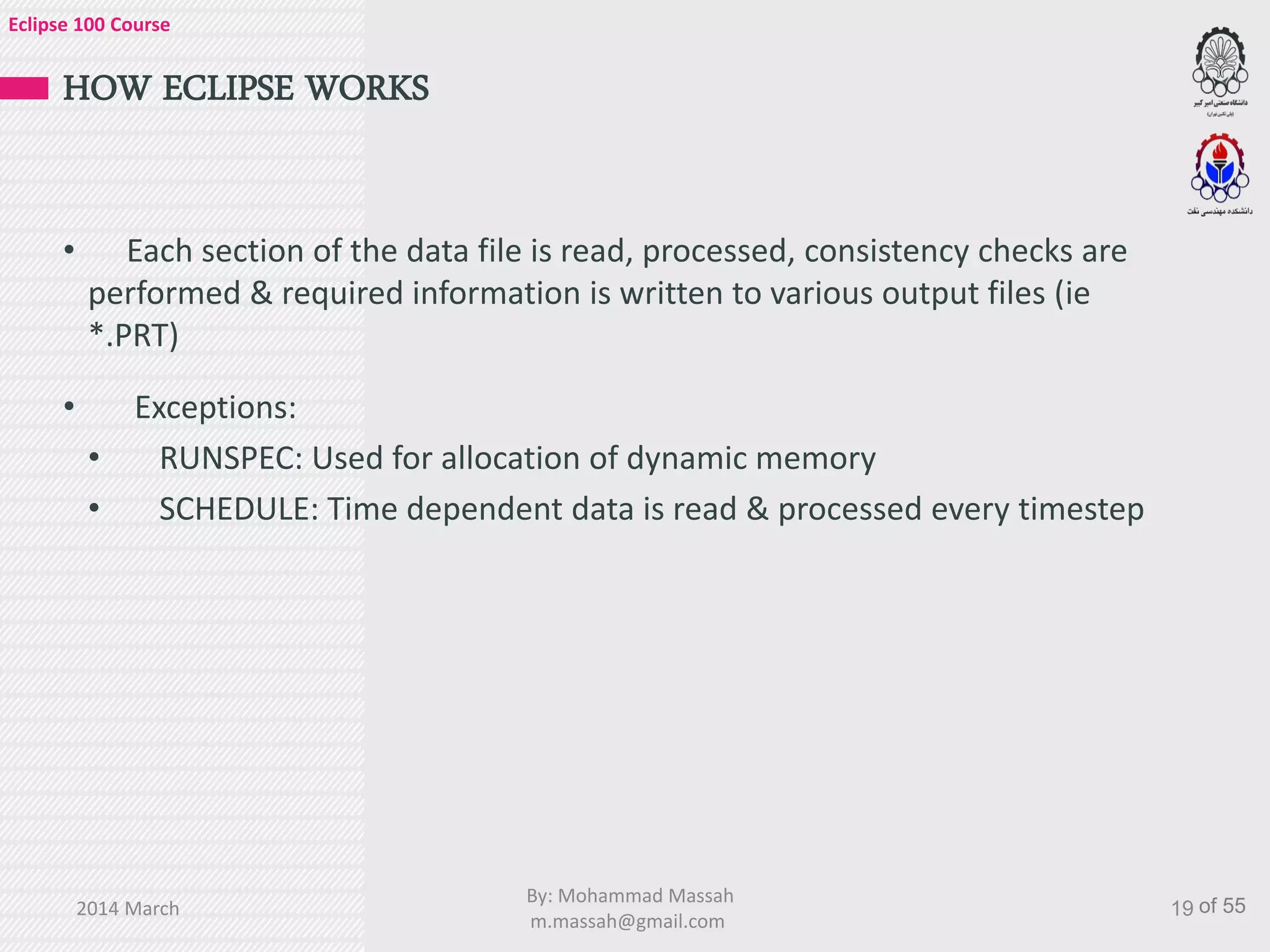 Eclipse 100 - Petroleum reservoir simulation course | PDF