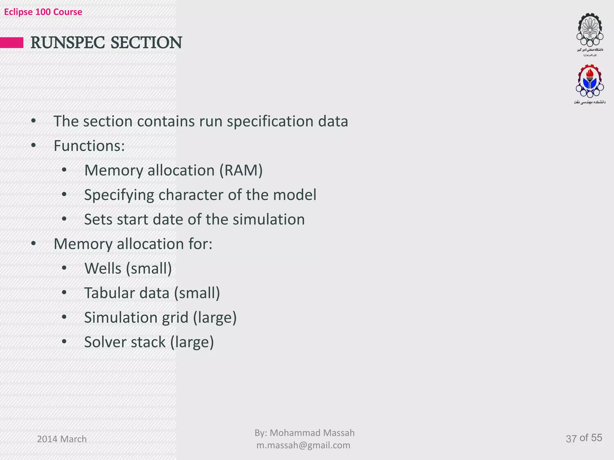 Eclipse 100 - Petroleum reservoir simulation course | PDF