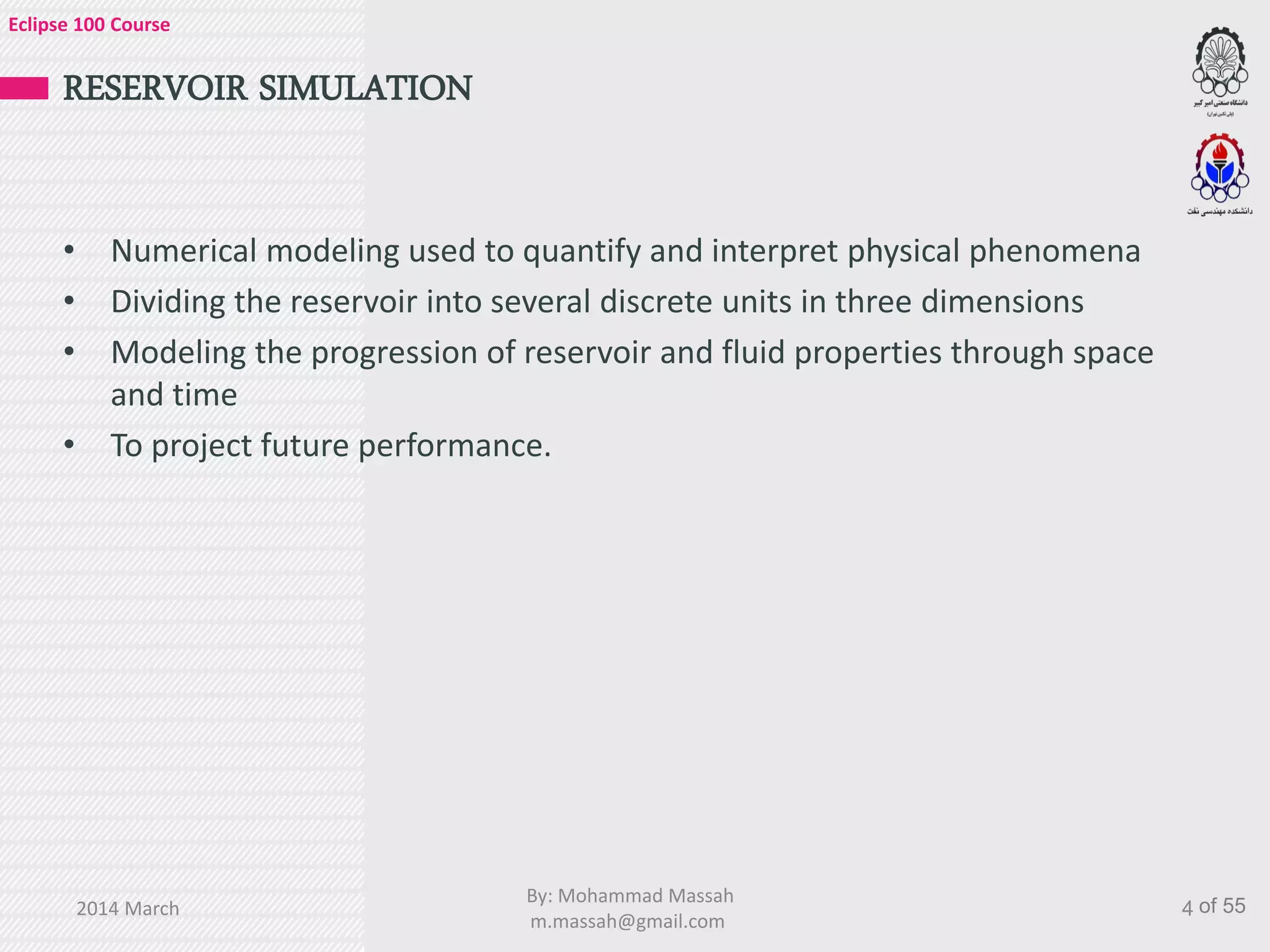 Eclipse 100 - Petroleum reservoir simulation course | PDF