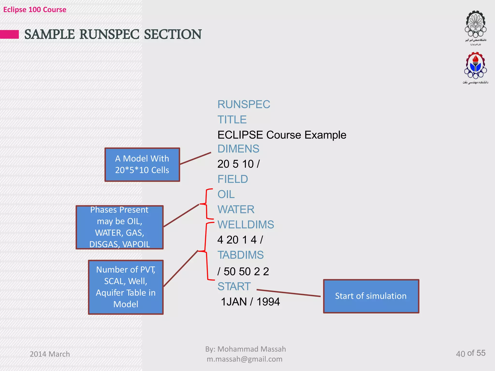 Eclipse 100 - Petroleum reservoir simulation course | PDF