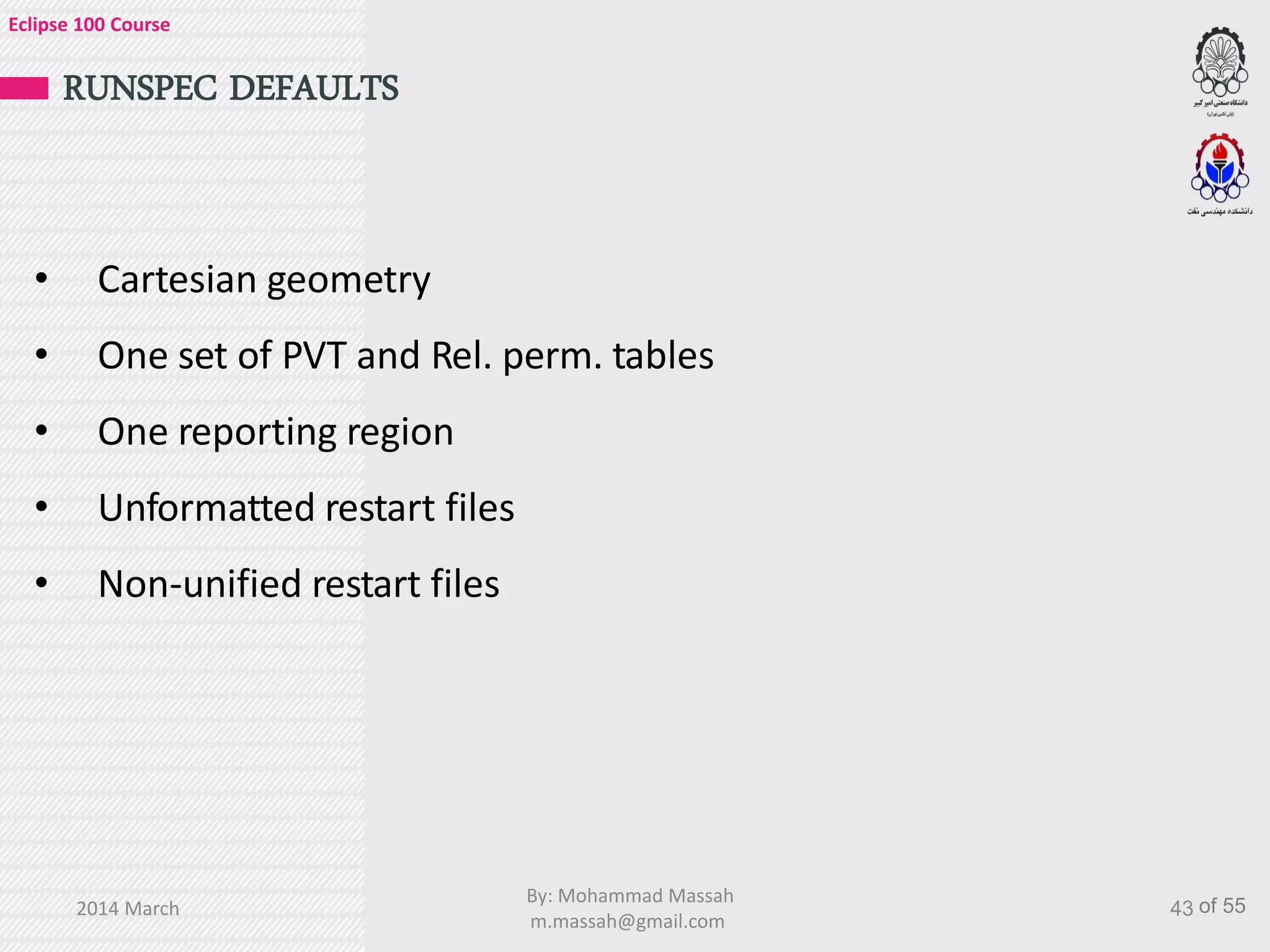 Eclipse 100 - Petroleum reservoir simulation course | PDF