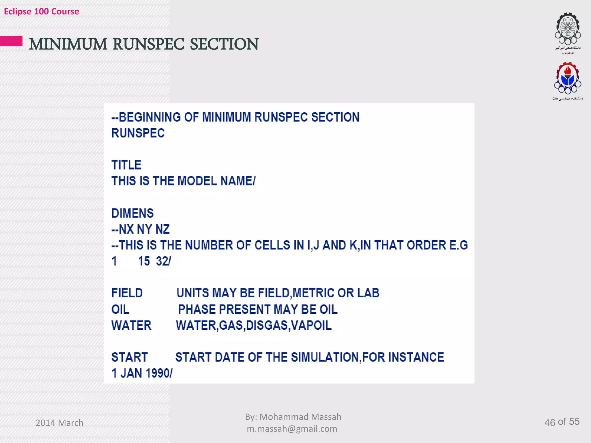 Eclipse 100 - Petroleum reservoir simulation course | PDF