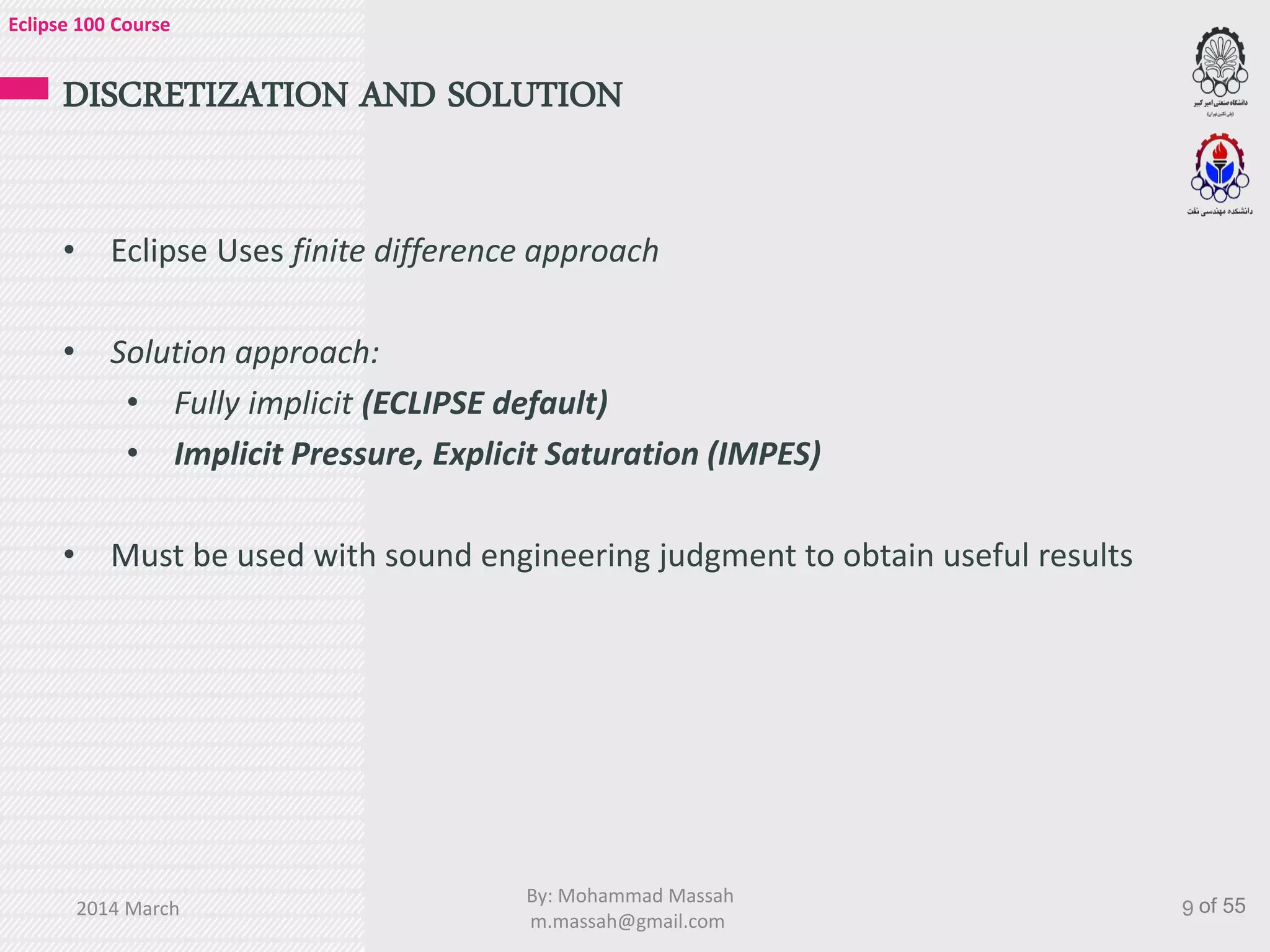 Eclipse 100 - Petroleum reservoir simulation course | PDF