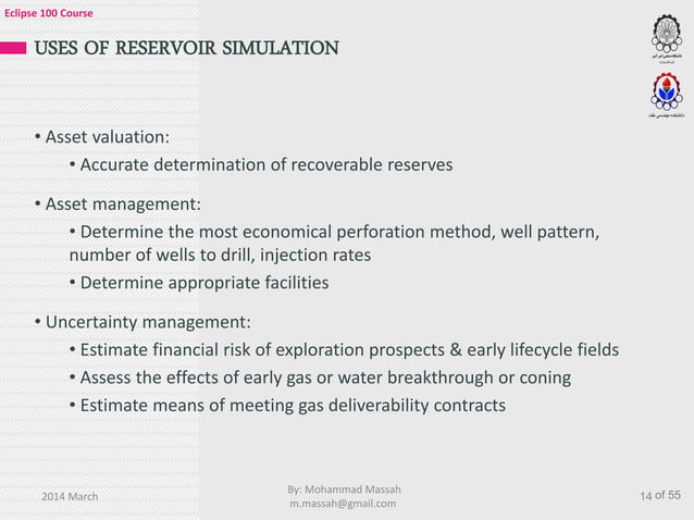 Eclipse 100 - Petroleum reservoir simulation course | PDF