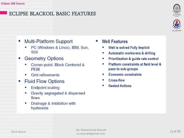 Eclipse 100 - Petroleum reservoir simulation course | PDF