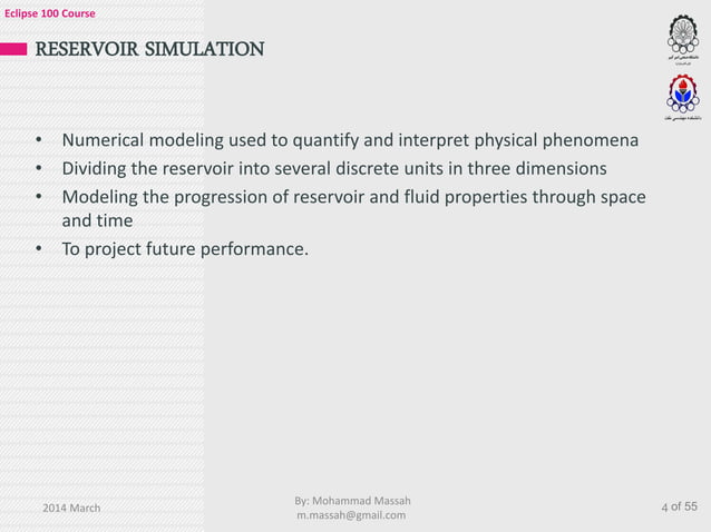 Eclipse 100 - Petroleum reservoir simulation course | PDF