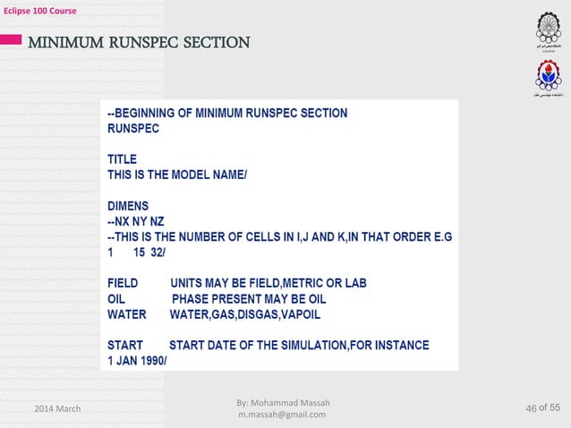 Eclipse 100 - Petroleum reservoir simulation course | PDF