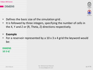 Eclipse 100 - Petroleum reservoir simulation course | PDF