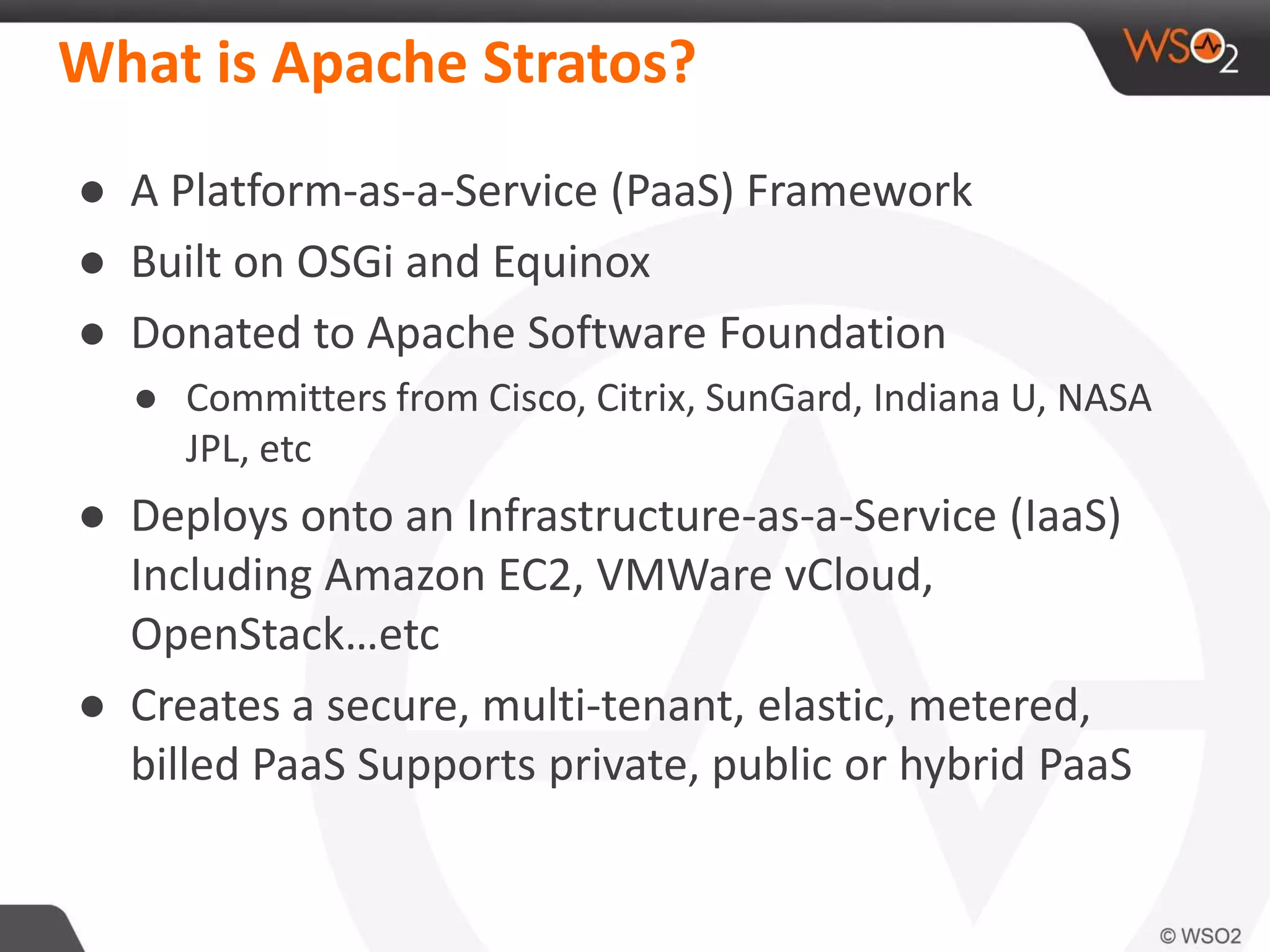 Apache Stratos - Building a PaaS using OSGi and Equinox | PPTX | Cloud Computing | Internet