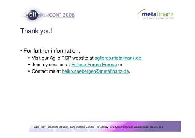 EclipseCon 08 - Agile RCP | PPT