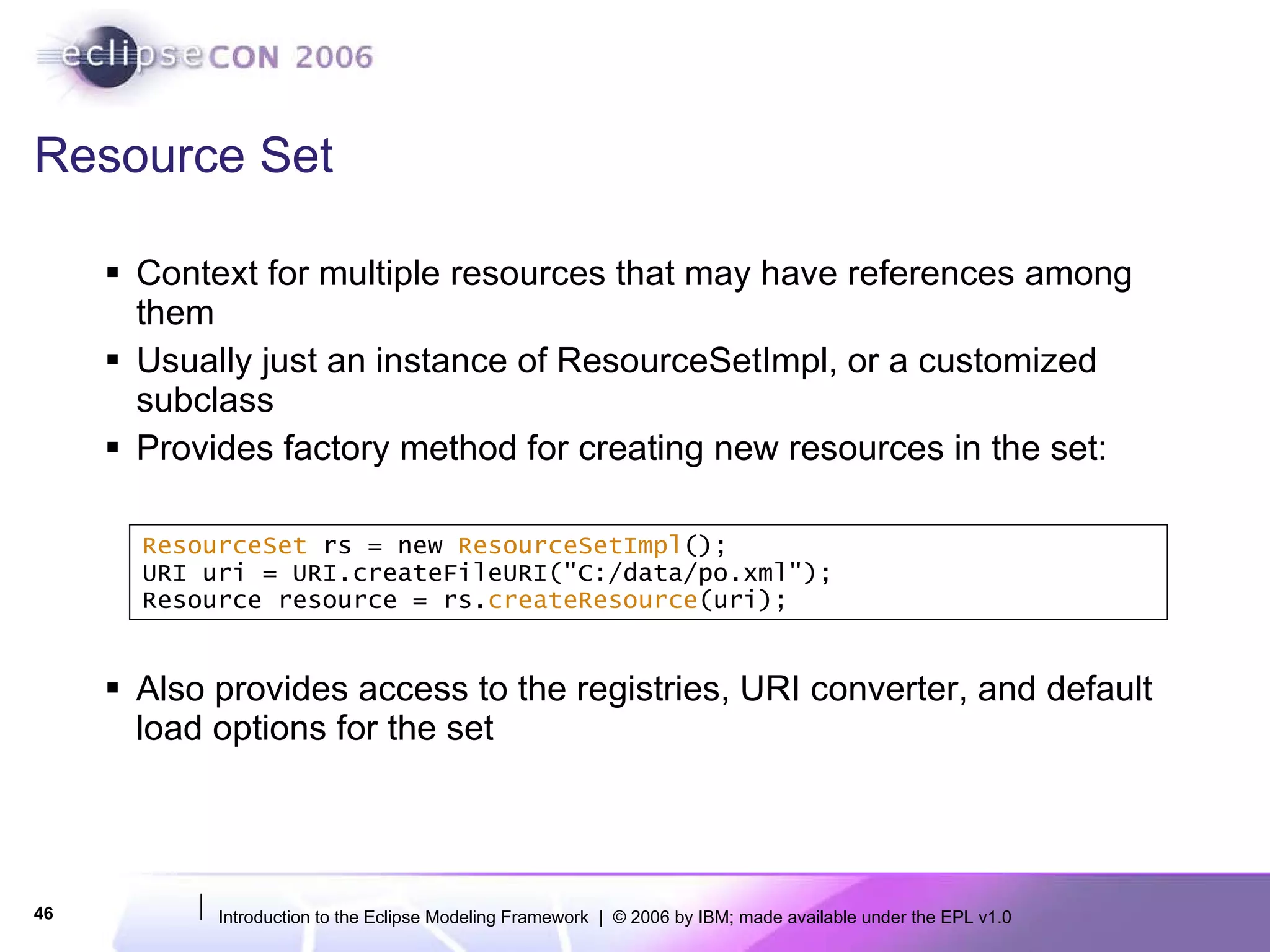 Eclipsecon 2006 Introduction To The Eclipse Modeling Framework Ppt