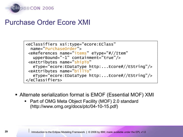 Eclipsecon 2006 Introduction To The Eclipse Modeling Framework Ppt