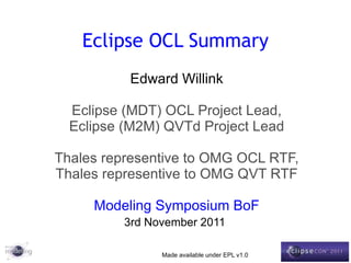 Eclipse OCL Summary | PPT