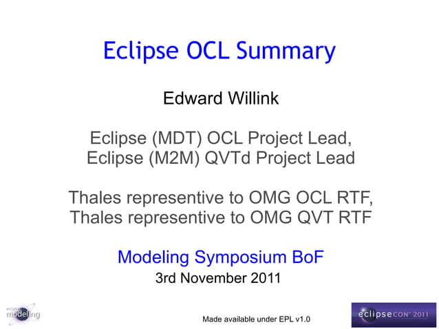 Eclipse OCL Summary | PPT