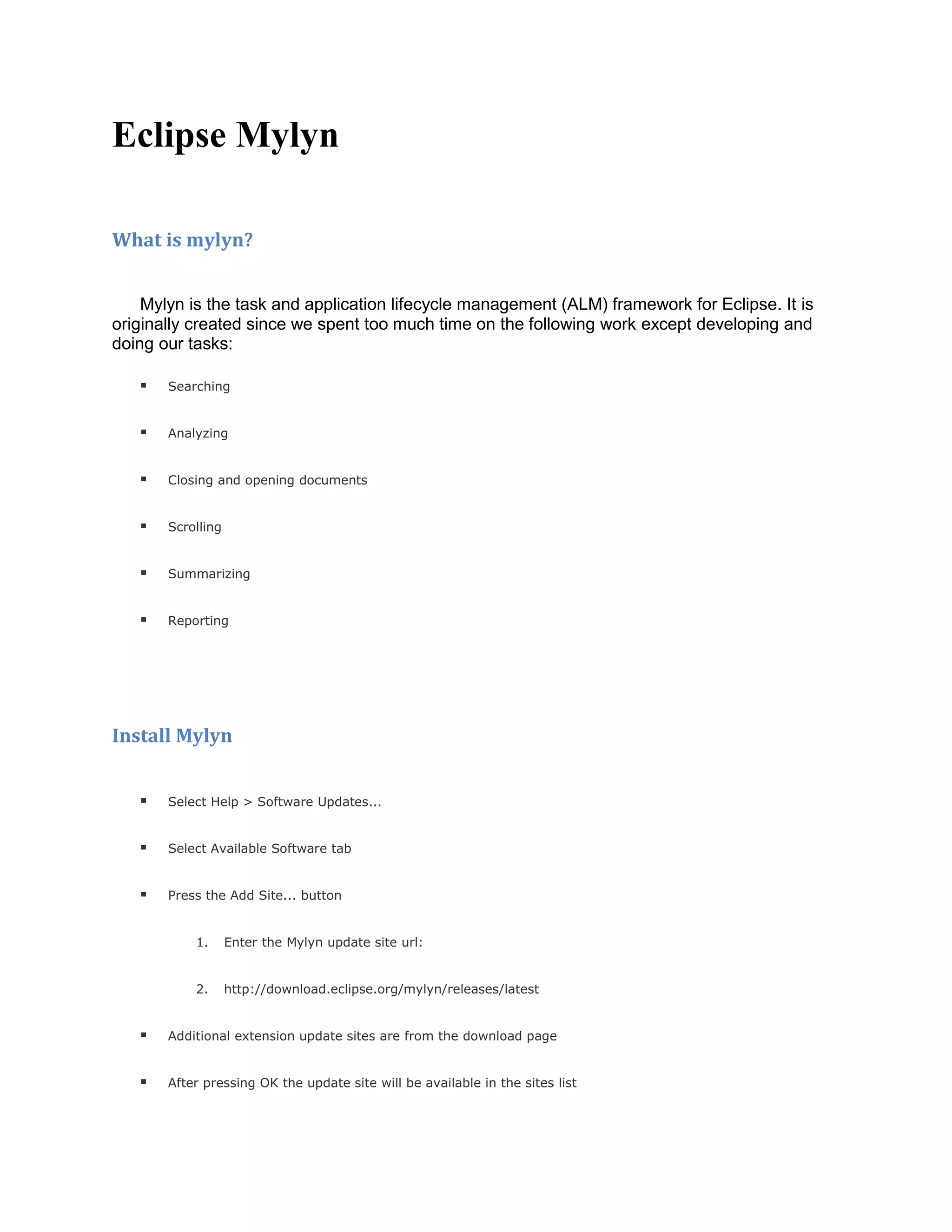 Eclipse plug in mylyn & tasktop | PDF