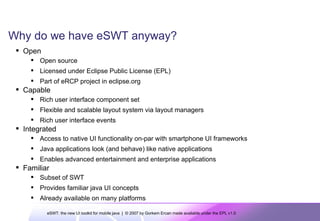 eSWT: The new UI toolkit for the mobile java | PPT