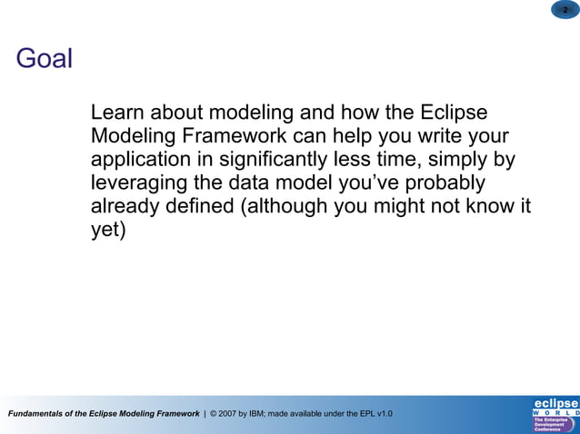 Eclipse World 2007 Fundamentals Of The Eclipse Modeling Framework Ppt Programming Languages