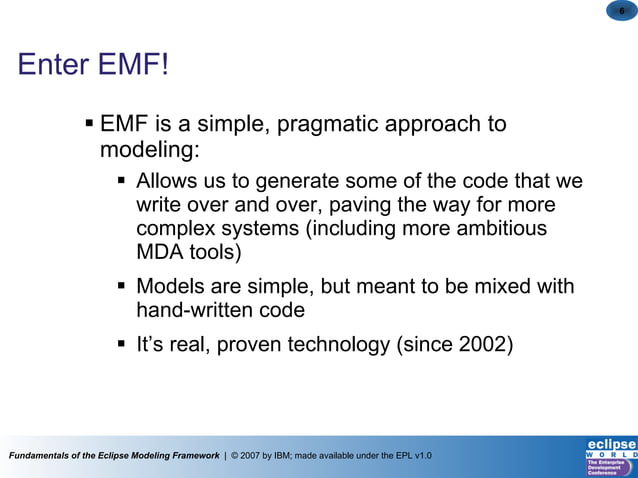 Eclipse World 2007 Fundamentals Of The Eclipse Modeling Framework Ppt 1985