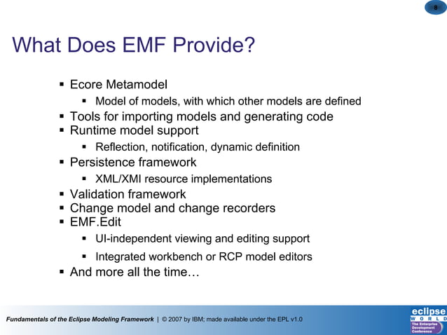 Eclipse World 2007 Fundamentals Of The Eclipse Modeling Framework Ppt 5873