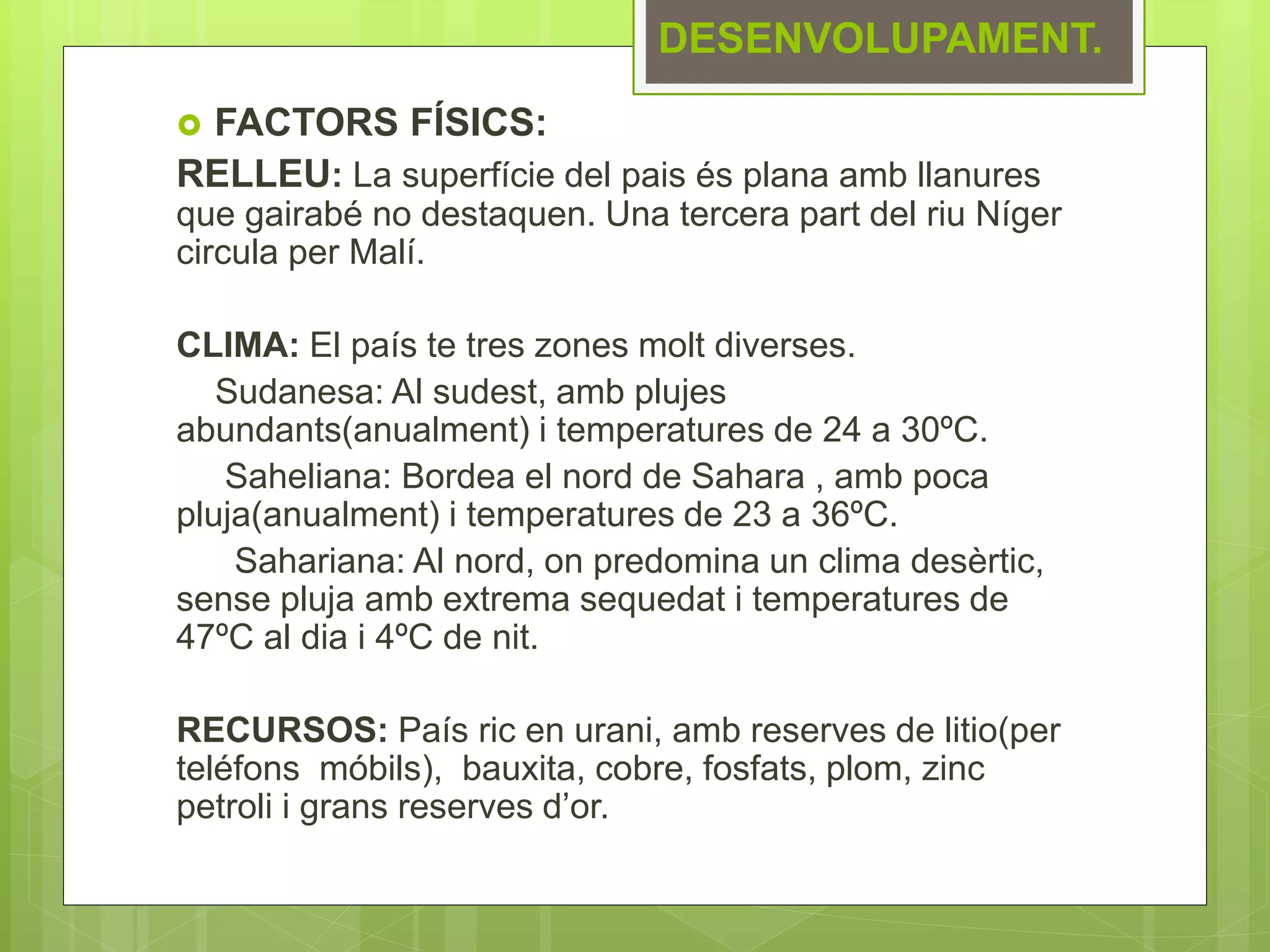 Desenvolupament econòmic:Mali | PPT