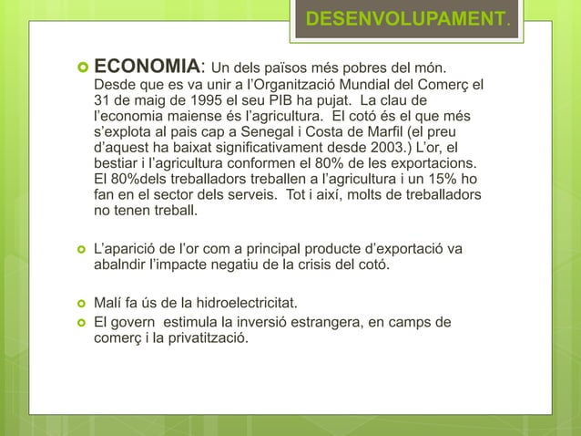 Desenvolupament econòmic:Mali | PPT
