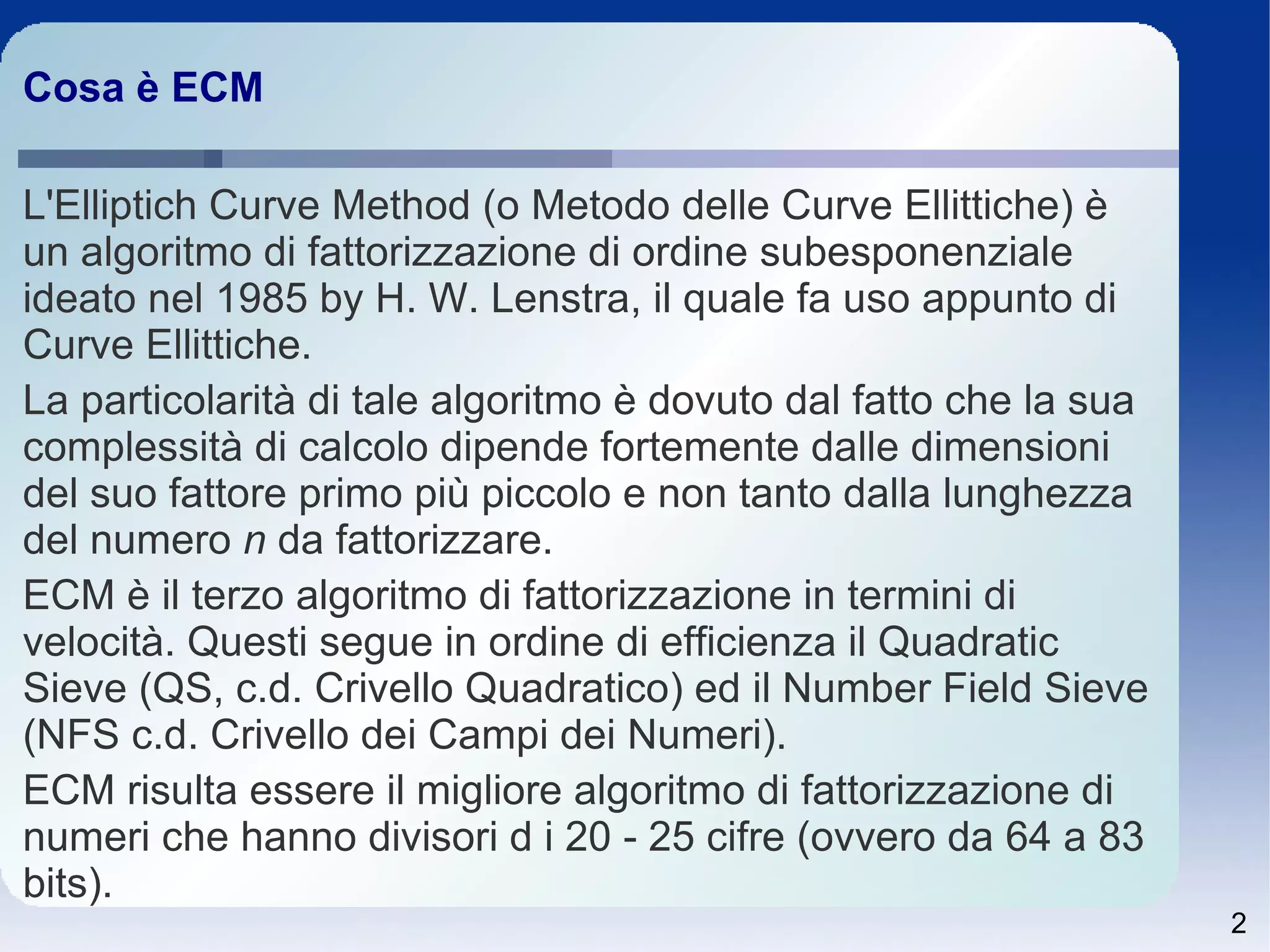 Elliptic Curve Method di Lenstra | PPT