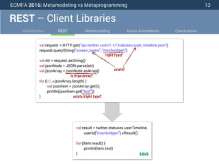 Metamodeling vs Metaprogramming, A Case Study on Developing Client Libraries for REST APIs | PPT