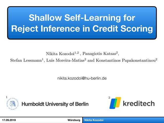 Shallow Self-Learning for Reject Inference in Credit Scoring | PPT