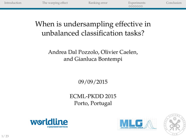 When is undersampling effective in unbalanced classification tasks? | PPT