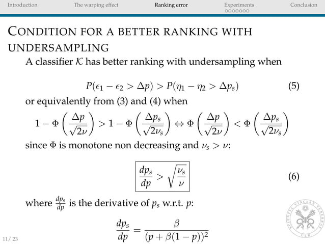 When is undersampling effective in unbalanced classification tasks? | PPT