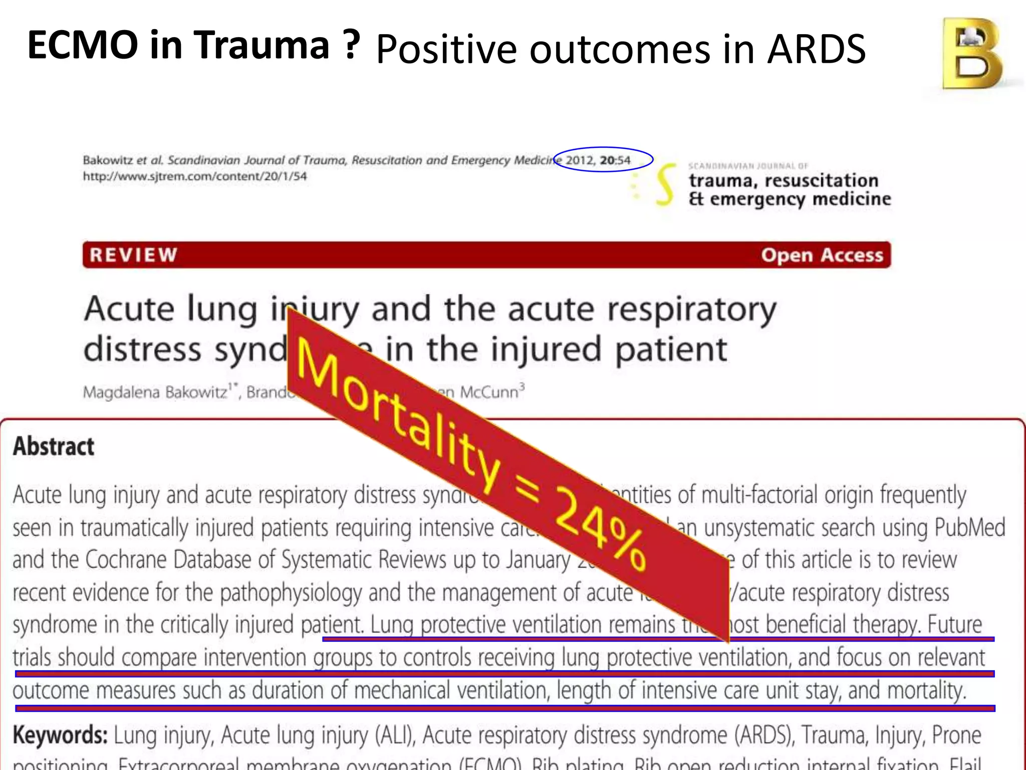 Role of extracorporeal life support in trauma patients | PPT