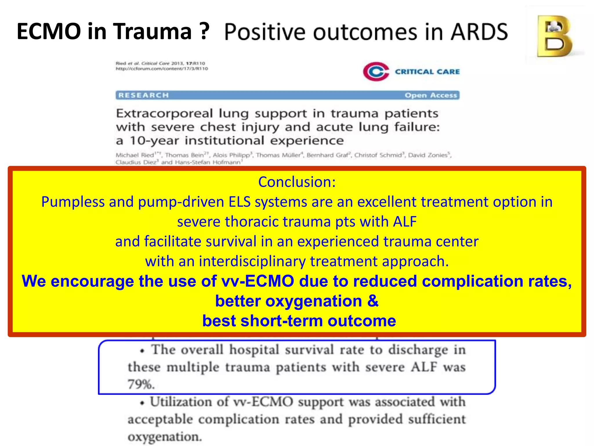 Role of extracorporeal life support in trauma patients | PPT