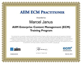 AIIM ECM Practitioner Certificate | PDF
