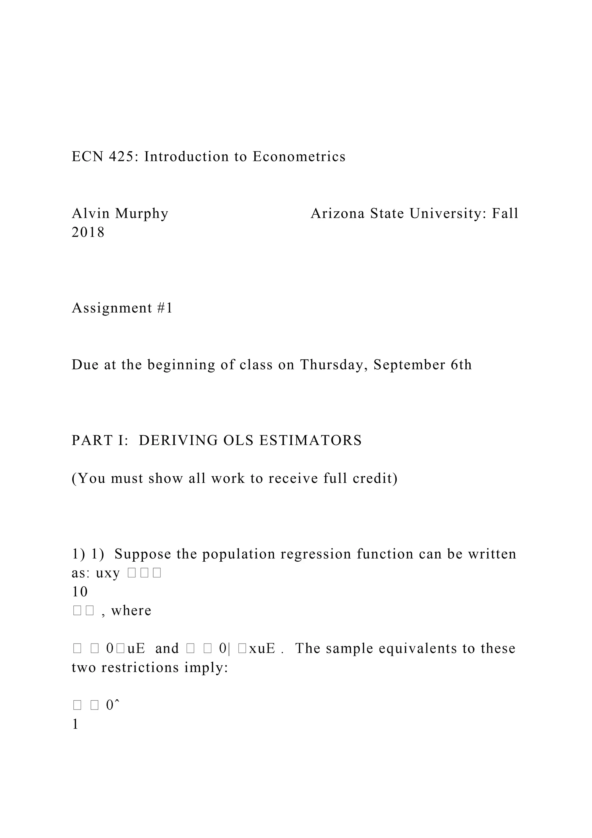 ECN 425 Introduction to Econometrics Alvin Murphy .docx