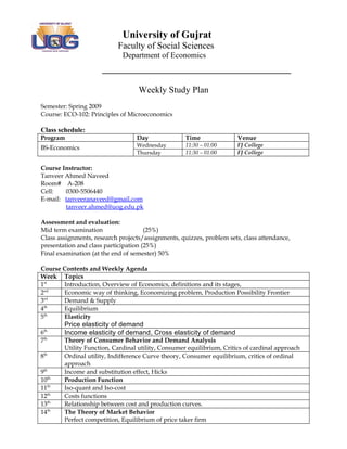 Course outlin Principles Of Microeconomics Bs (Weekly Plan) | DOC