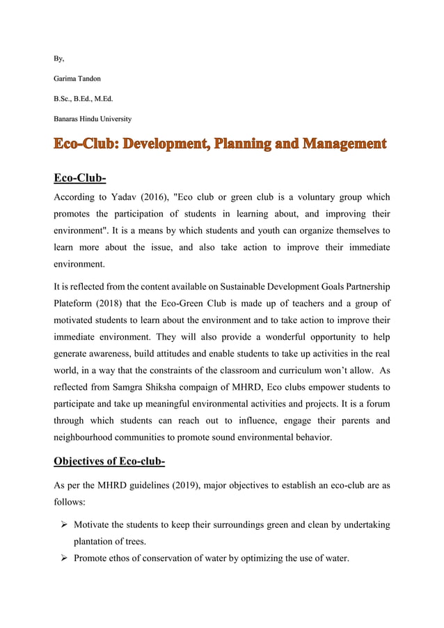 Eco Club by Garima Tandon | PDF