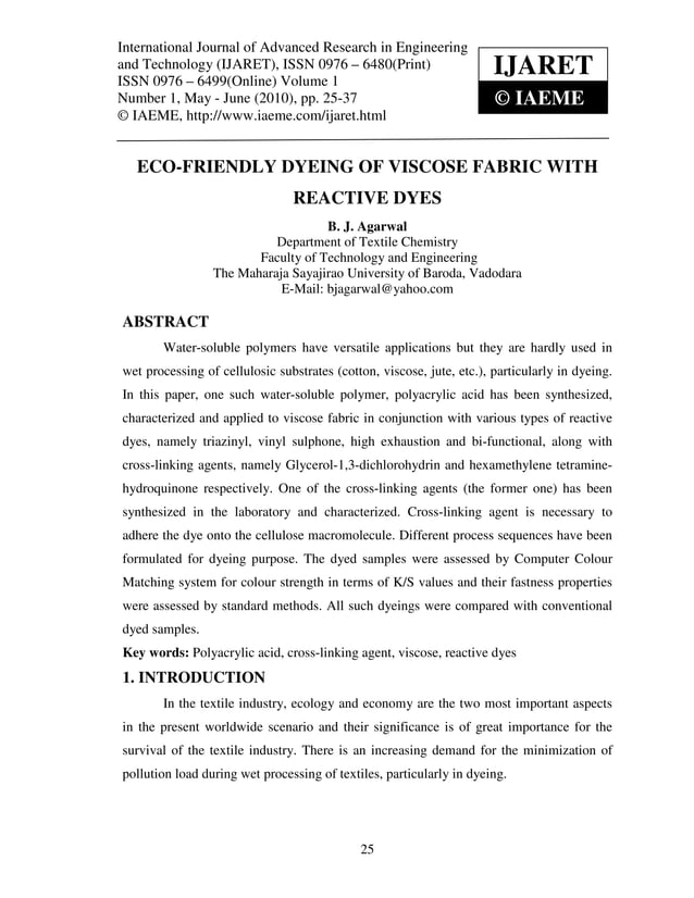 Eco friendly dyeing of viscose fabric with reactive dyes | PDF