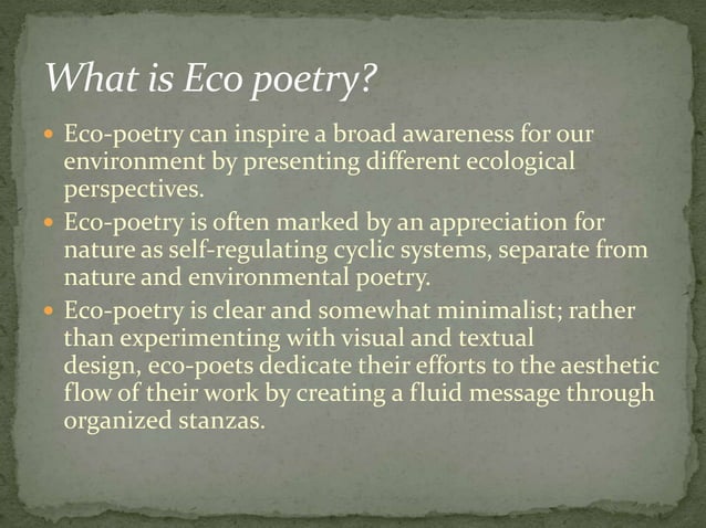 Eco poetry & ecological awareness | PPT | Environment | Science