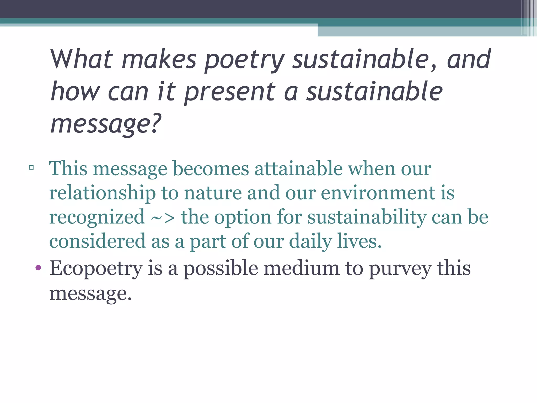 Eco poetry & ecological awareness | PPT
