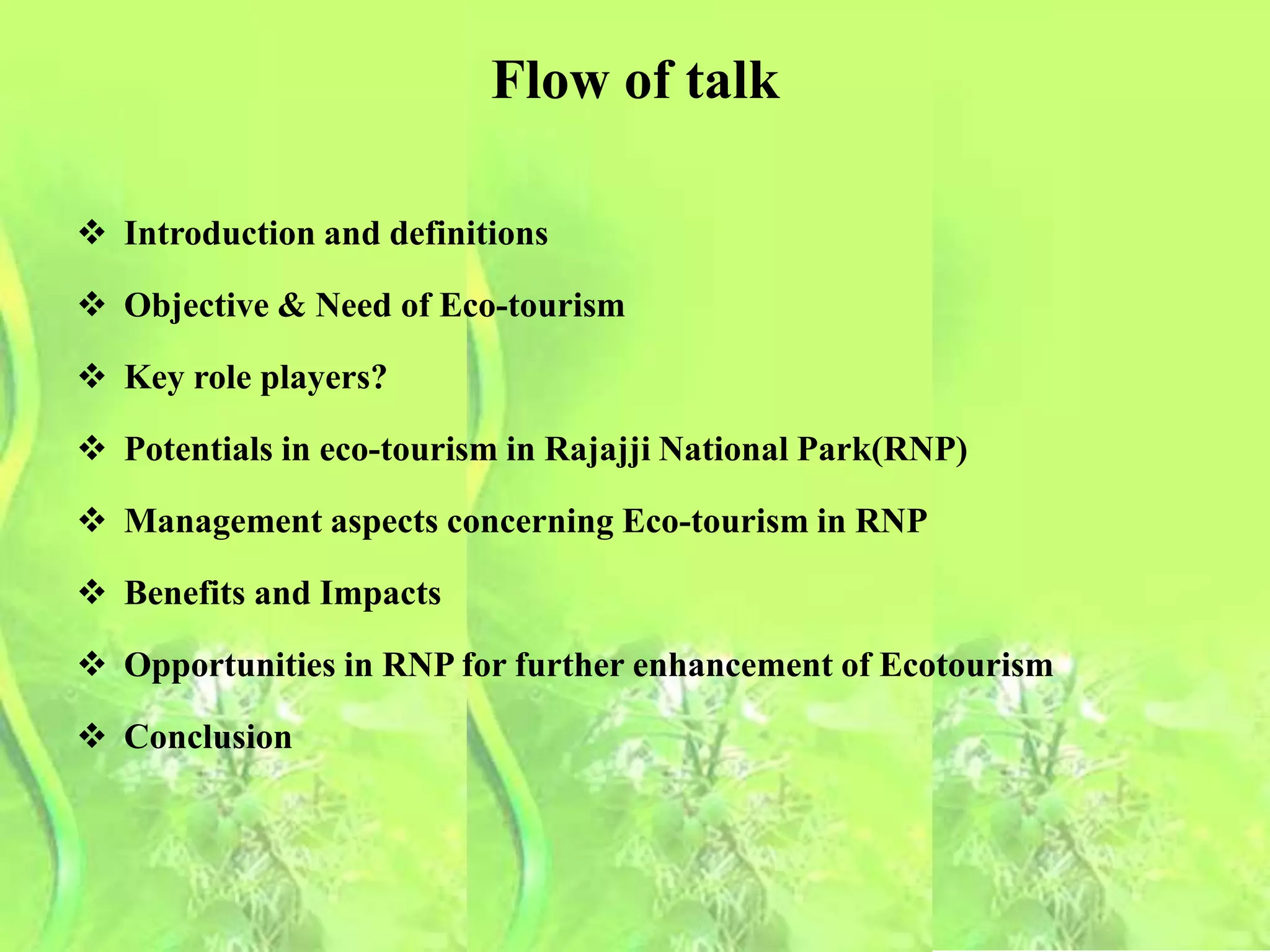 Eco-tourism management in Rajaji National Park, Uttarakhand (India) | PPTX