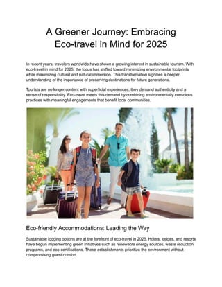 A Greener Journey: Embracing Eco-travel in Mind for 2025 | PDF