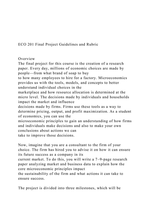 ECO 201 Final Project Guidelines and Rubric Overview .docx | Business Administration | Business